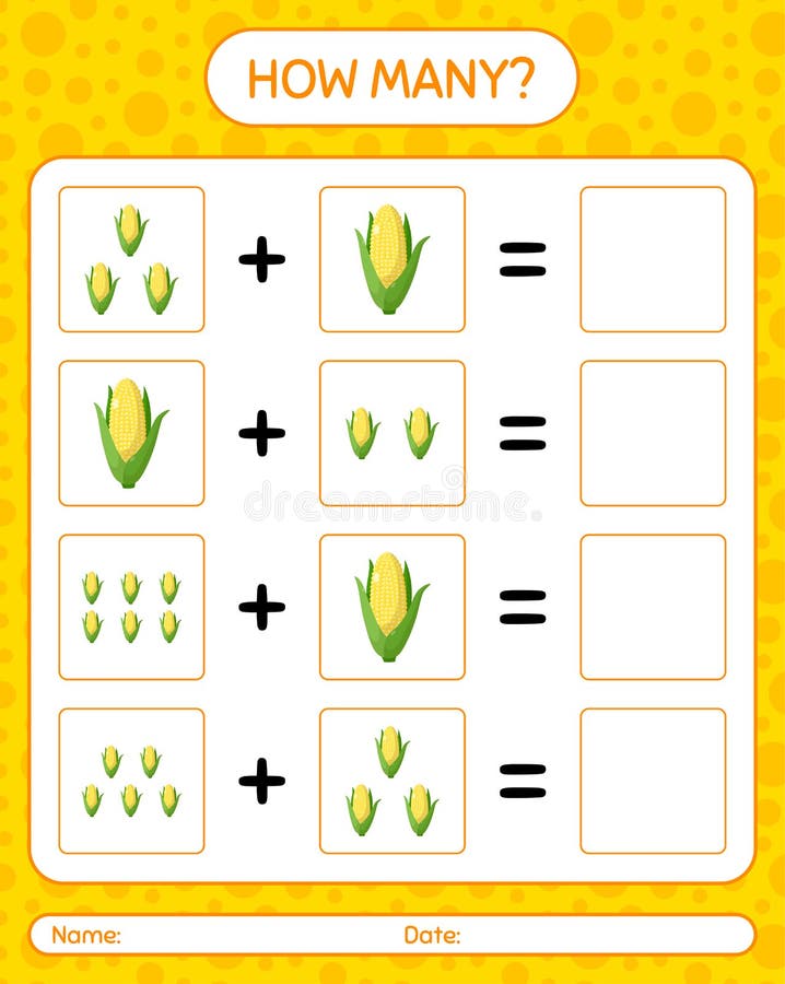 How Many Counting Game with Corn. Worksheet for Preschool Kids, Kids ...