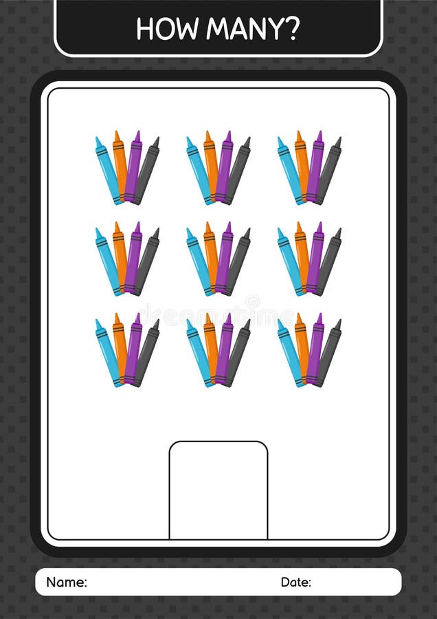 How Many Counting Game with Crayons. Worksheet for Preschool Kids, Kids ...