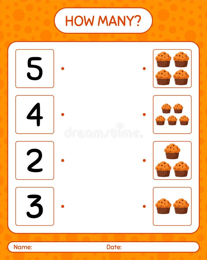 How Many Counting Game with Cupcake. Worksheet for Preschool Kids, Kids ...