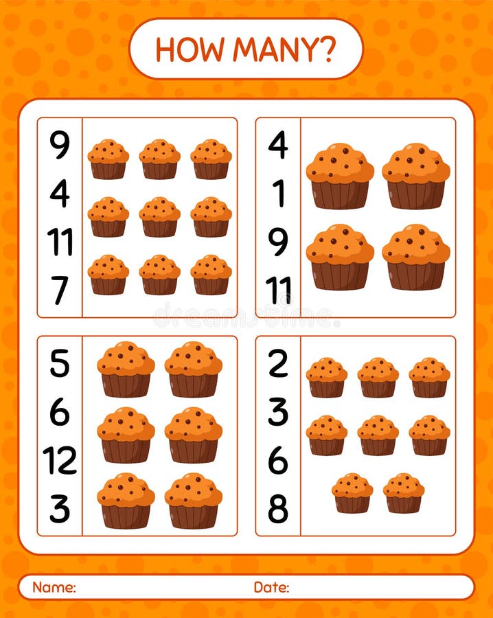 How Many Counting Game with Cupcake. Worksheet for Preschool Kids, Kids ...