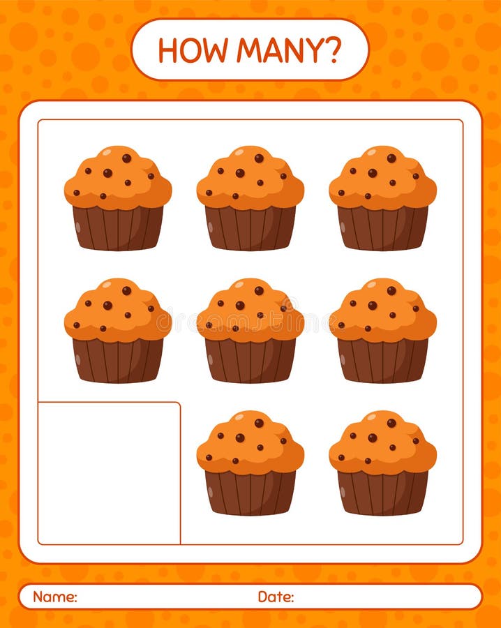 How Many Counting Game with Cupcake. Worksheet for Preschool Kids, Kids ...