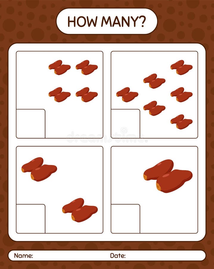 How Many Counting Game with Dates Fruit. Worksheet for Preschool Kids ...
