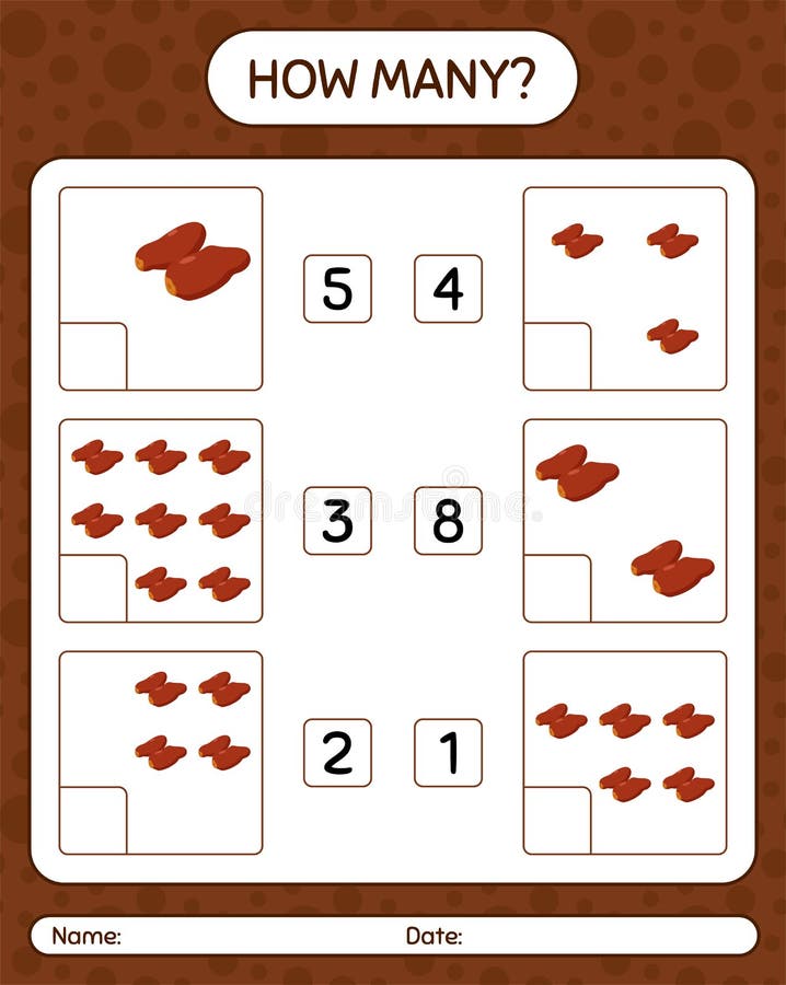 How Many Counting Game with Dates Fruit. Worksheet for Preschool Kids ...