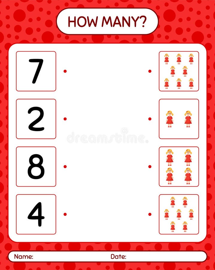 How Many Counting Game with Doll. Worksheet for Preschool Kids, Kids ...