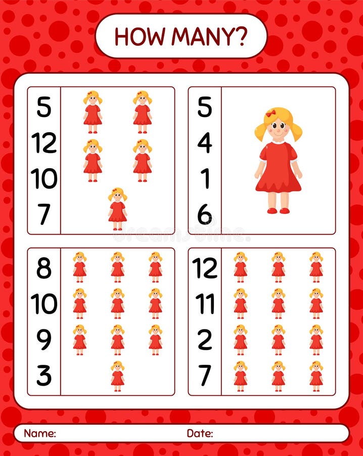 How Many Counting Game with Doll. Worksheet for Preschool Kids, Kids ...