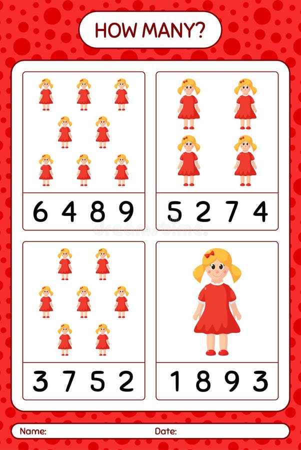 How Many Counting Game with Doll. Worksheet for Preschool Kids, Kids ...