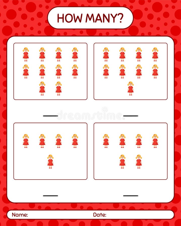 How Many Counting Game with Doll. Worksheet for Preschool Kids, Kids ...