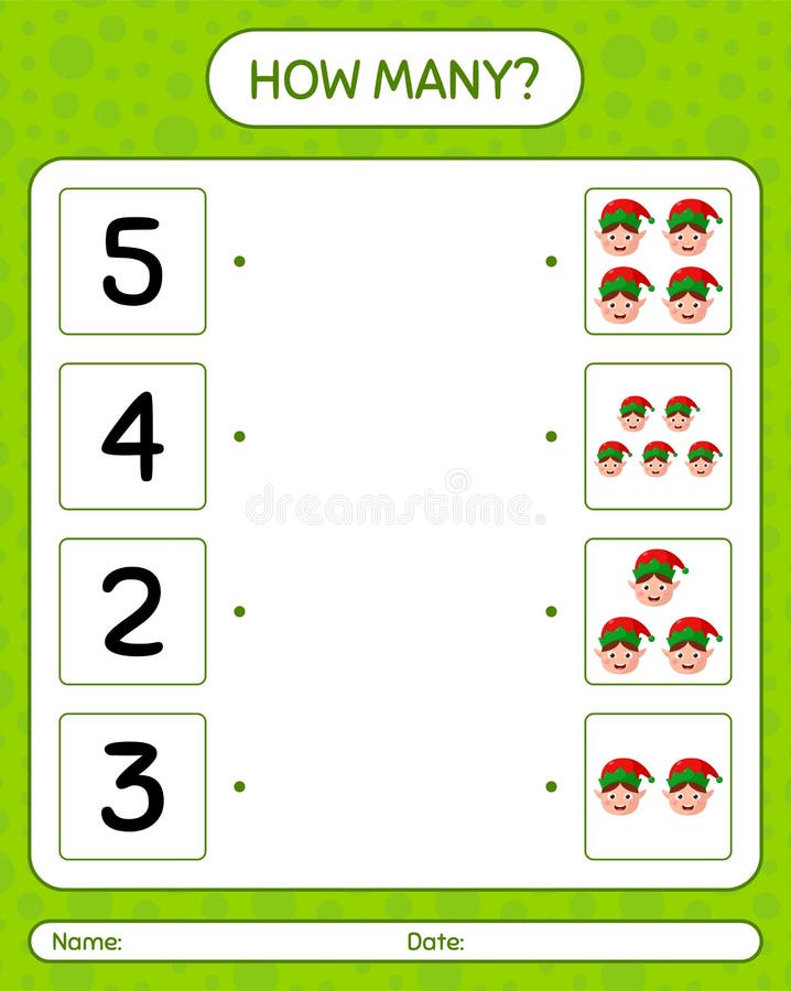 How Many Counting Game with Elf. Worksheet for Preschool Kids, Kids ...
