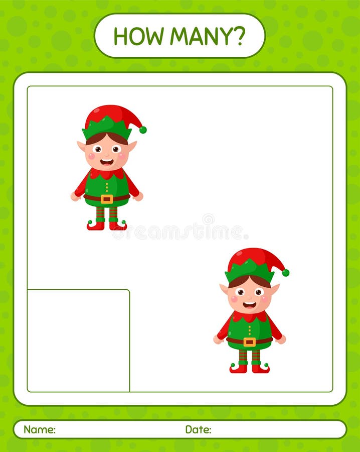 How Many Counting Game with Elf. Worksheet for Preschool Kids, Kids ...