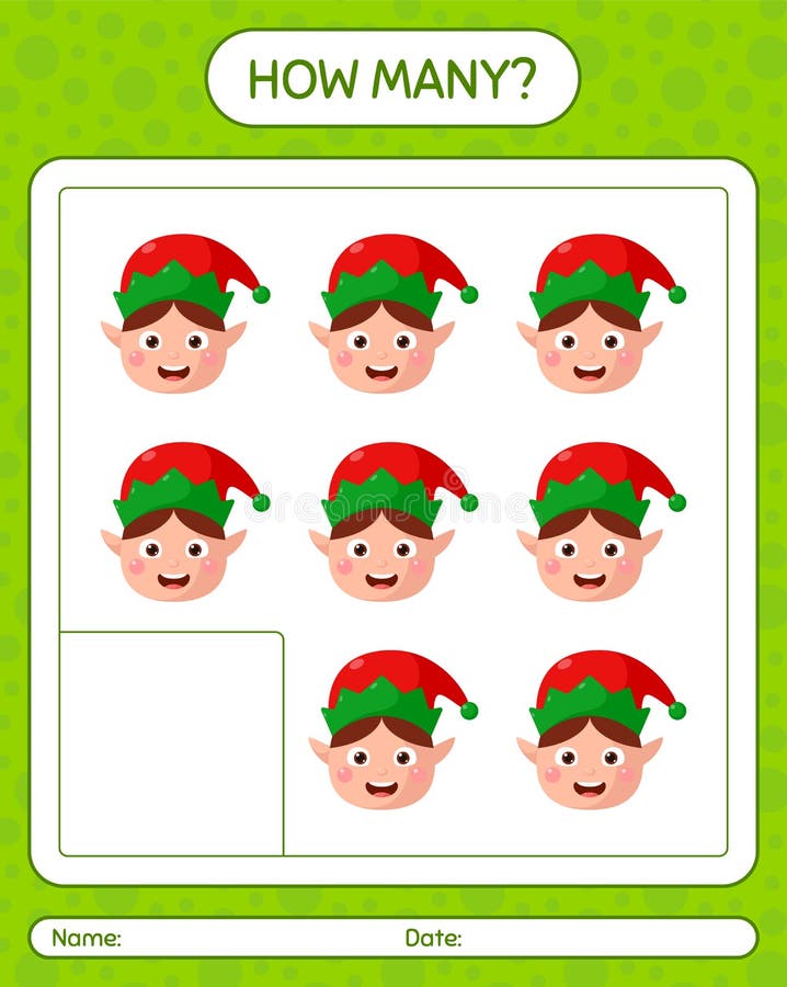 How Many Counting Game with Elf. Worksheet for Preschool Kids, Kids ...