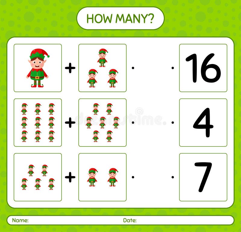 How Many Counting Game with Elf. Worksheet for Preschool Kids, Kids ...