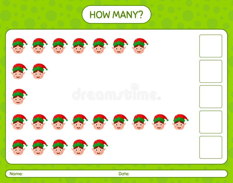 How Many Counting Game with Elf. Worksheet for Preschool Kids, Kids ...