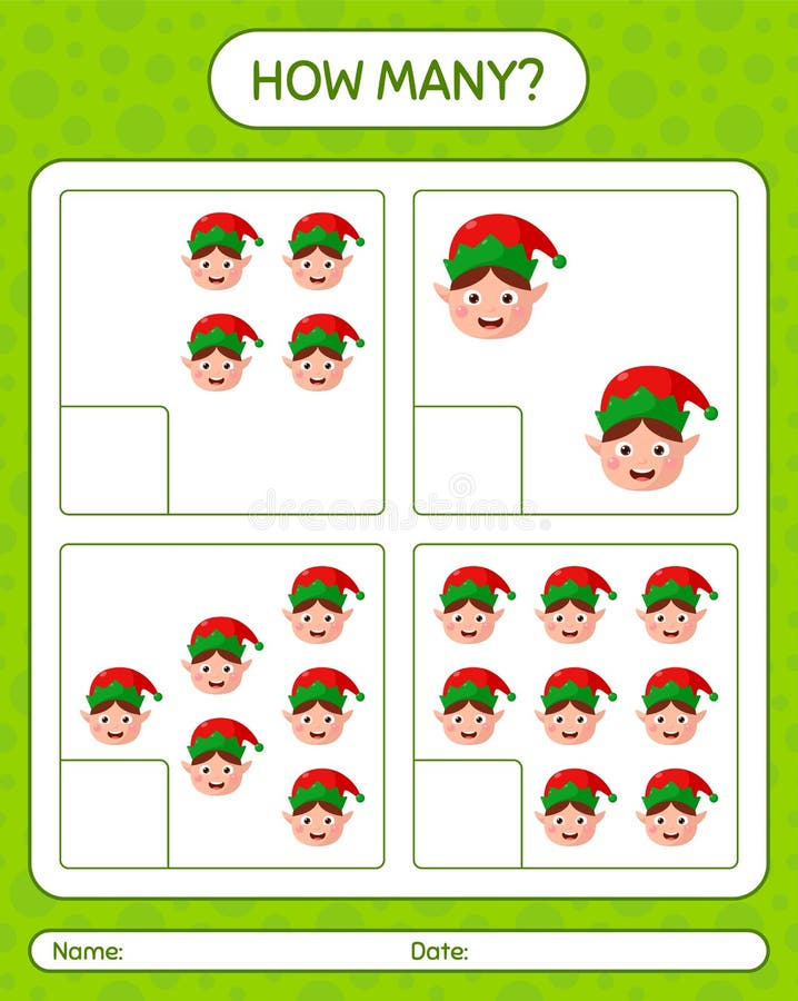 How Many Counting Game with Elf. Worksheet for Preschool Kids, Kids ...