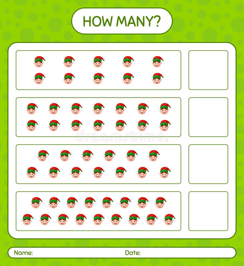 How Many Counting Game with Elf. Worksheet for Preschool Kids, Kids ...