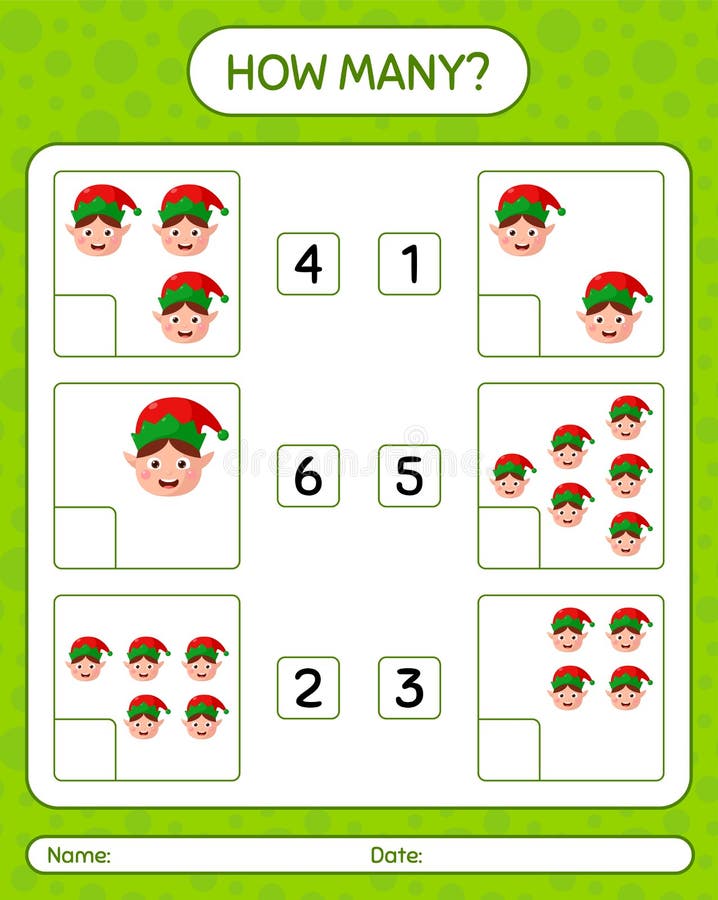 How Many Counting Game with Elf. Worksheet for Preschool Kids, Kids ...