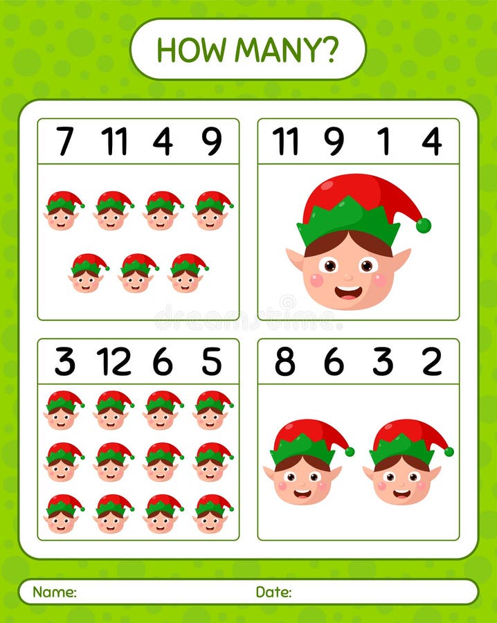 How Many Counting Game with Elf. Worksheet for Preschool Kids, Kids ...