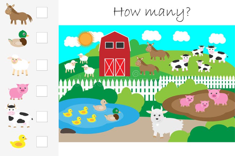 How Many Counting Game, Farm with Animals for Kids, Educational Maths ...