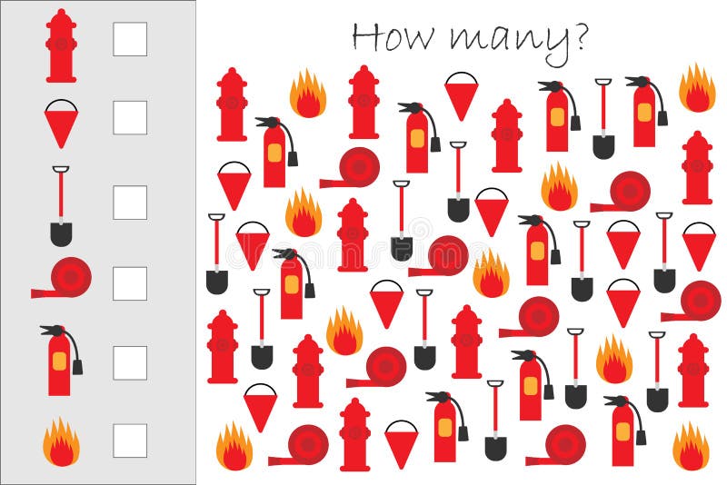 How Many Counting Game with Fire Tools for Kids, Educational Maths Task ...