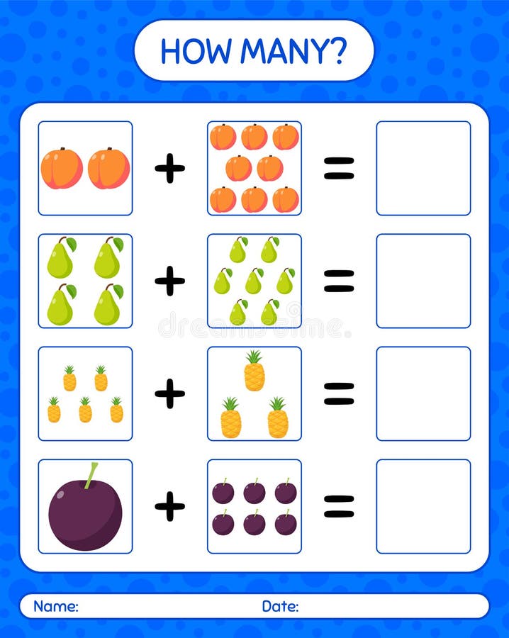 How Many Counting Game with Fruit. Worksheet for Preschool Kids Stock ...