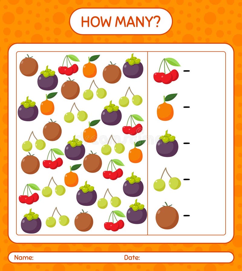 How Many Counting Game with Fruit. Worksheet for Preschool Kids Stock ...