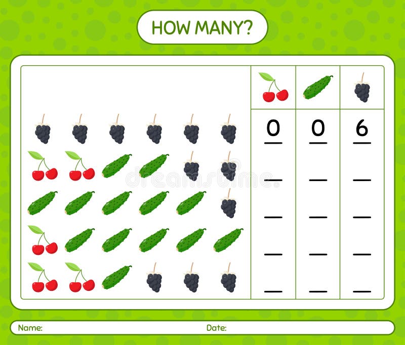 How Many Counting Game with Fruit. Worksheet for Preschool Kids Stock ...