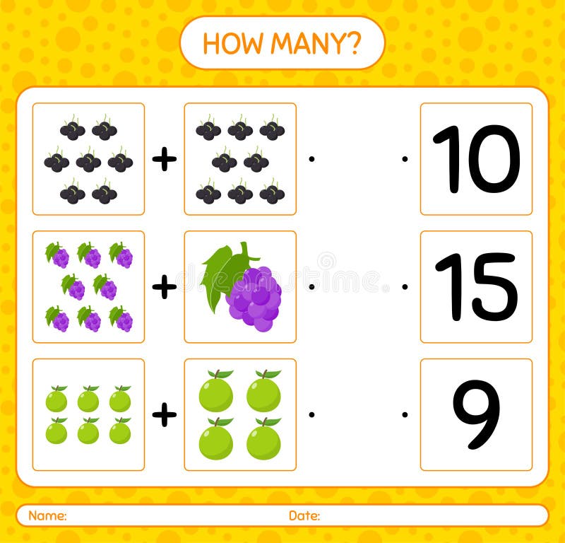 How Many Counting Game with Fruit. Worksheet for Preschool Kids Stock ...