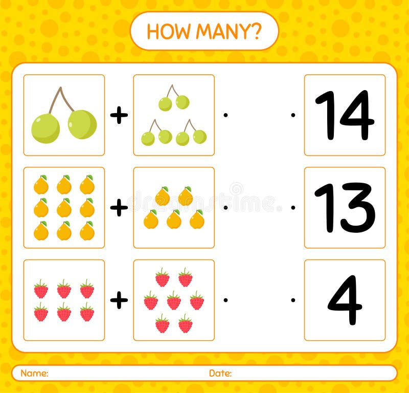 How Many Counting Game with Fruit. Worksheet for Preschool Kids Stock ...