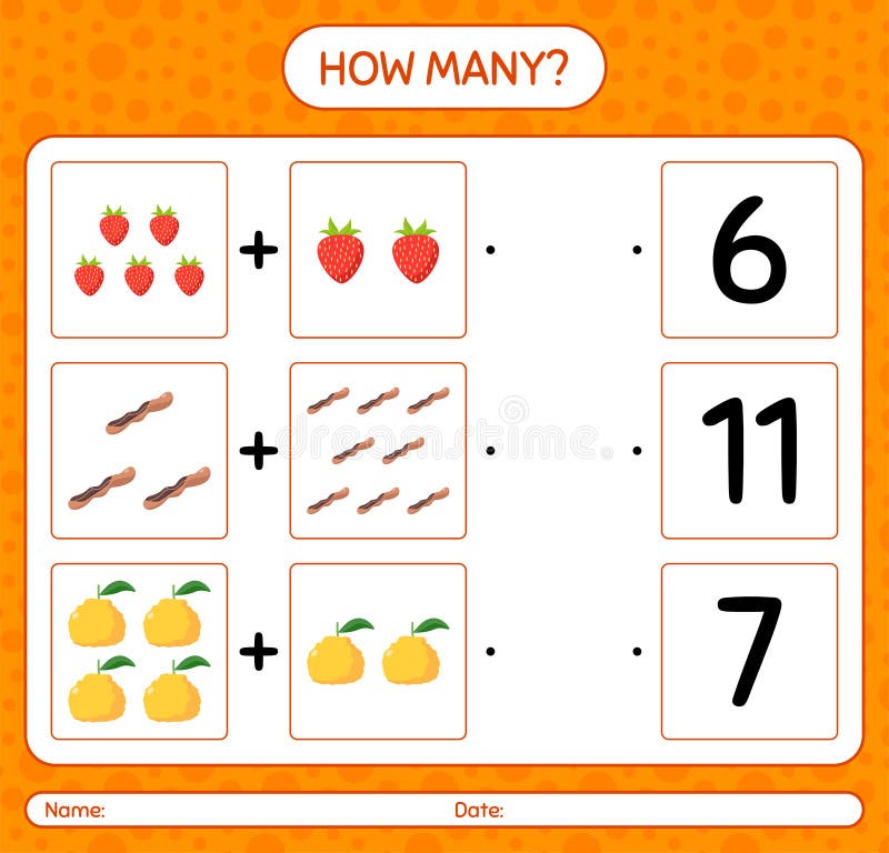 How Many Counting Game with Fruit. Worksheet for Preschool Kids Stock ...