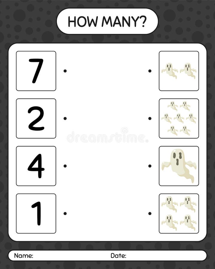 How Many Counting Game with Ghost. Worksheet for Preschool Kids, Kids ...