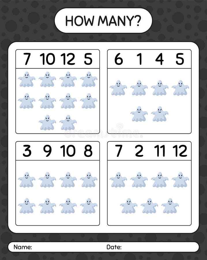 How Many Counting Game with Ghost. Worksheet for Preschool Kids, Kids ...