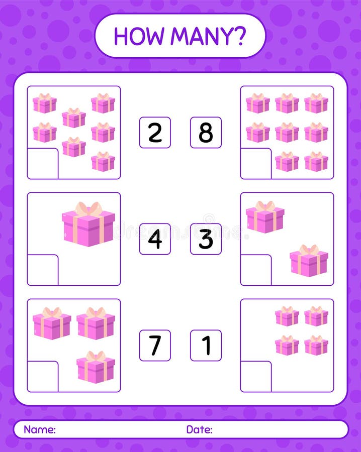 How Many Counting Game with Gift Box. Worksheet for Preschool Kids ...