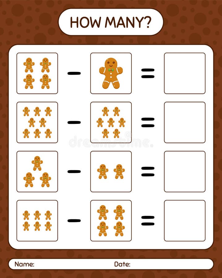 How Many Counting Game with Gingerbread Cookie. Worksheet for Preschool ...