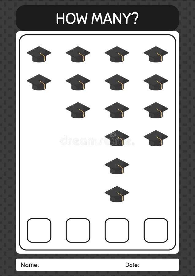How Many Counting Game with Graduation Cap. Worksheet for Preschool ...
