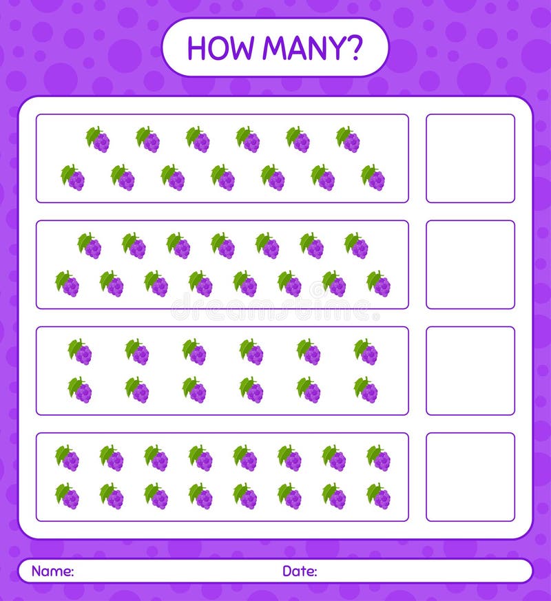 How Many Counting Game with Grape Worksheet for Preschool Kids Stock ...