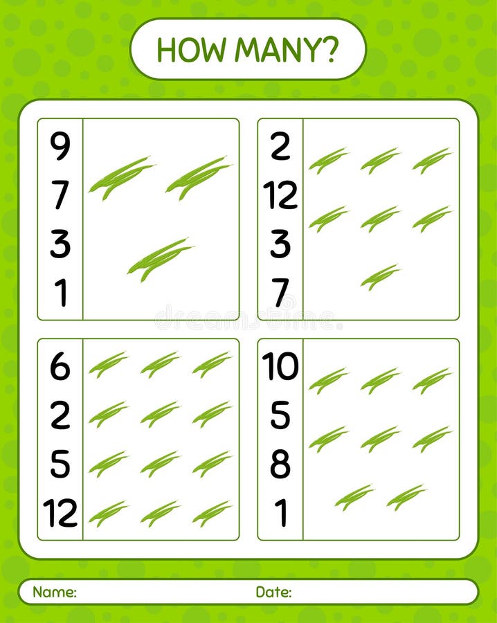 How Many Counting Game with Green Bean. Worksheet for Preschool Kids ...