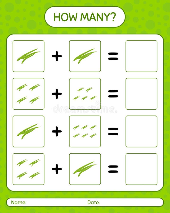How Many Counting Game with Green Bean. Worksheet for Preschool Kids ...
