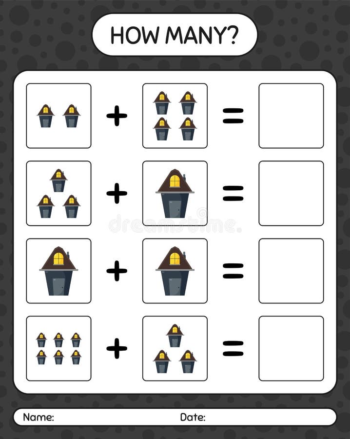 How Many Counting Game with House. Worksheet for Preschool Kids, Kids ...