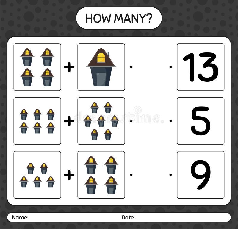 How Many Counting Game with House. Worksheet for Preschool Kids, Kids ...