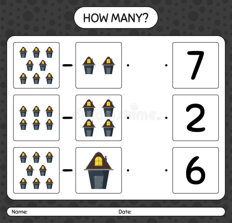 How Many Counting Game with House. Worksheet for Preschool Kids, Kids ...