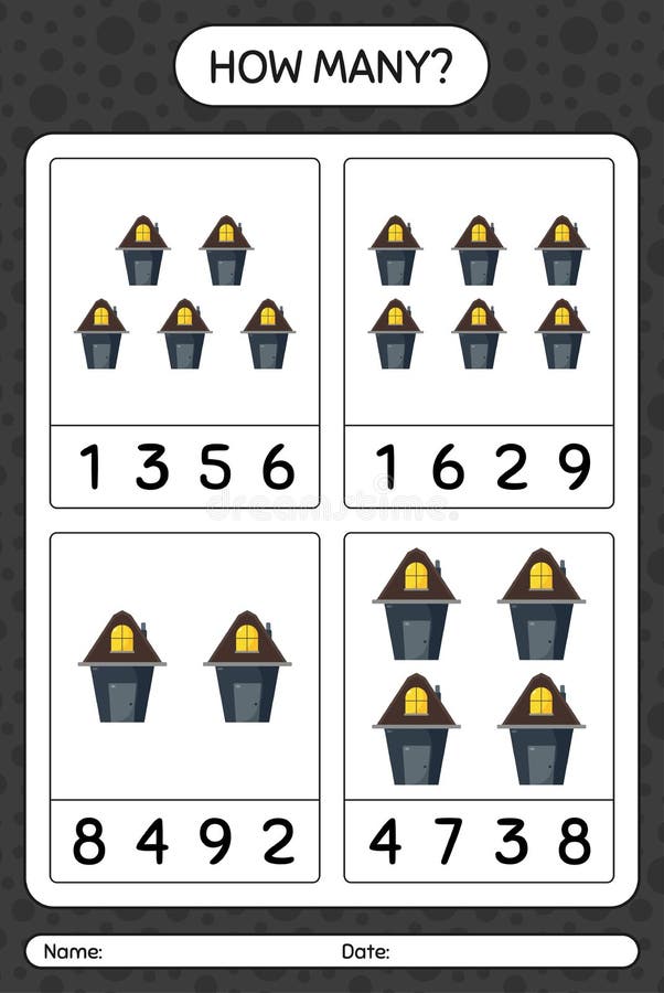 How Many Counting Game with House. Worksheet for Preschool Kids, Kids ...
