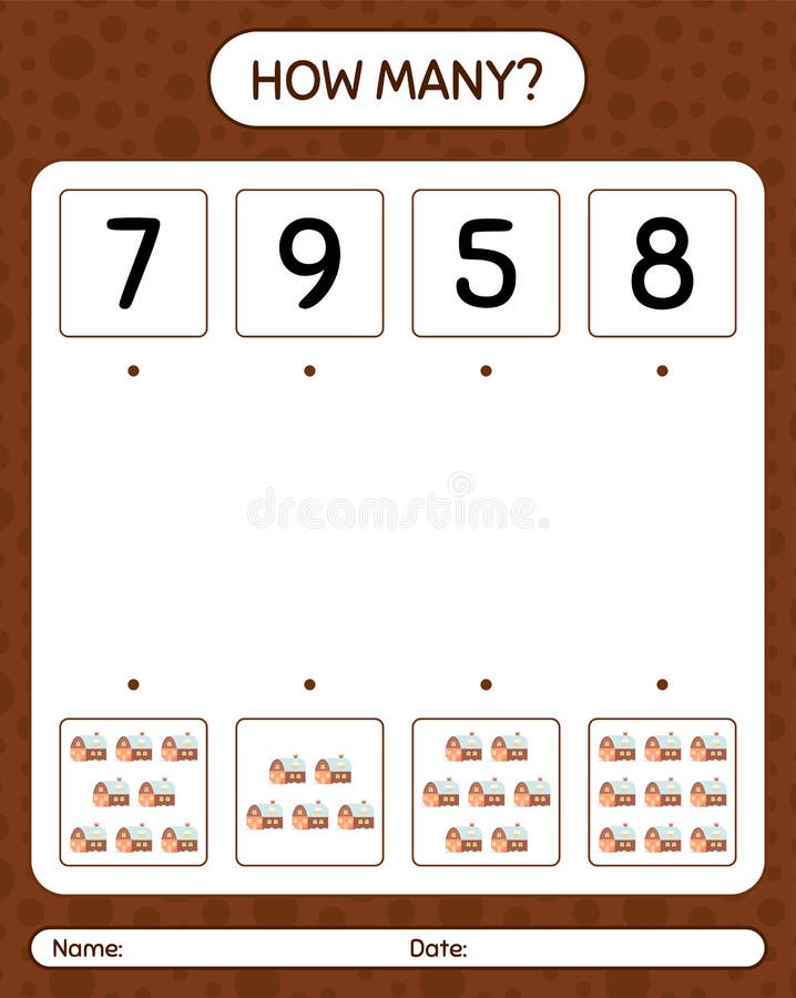 How Many Counting Game with House. Worksheet for Preschool Kids, Kids ...