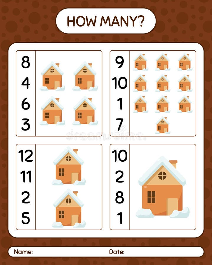 How Many Counting Game with House. Worksheet for Preschool Kids, Kids ...