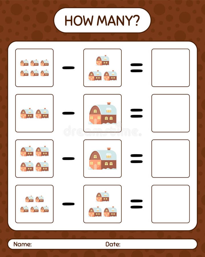 How Many Counting Game with House. Worksheet for Preschool Kids, Kids ...