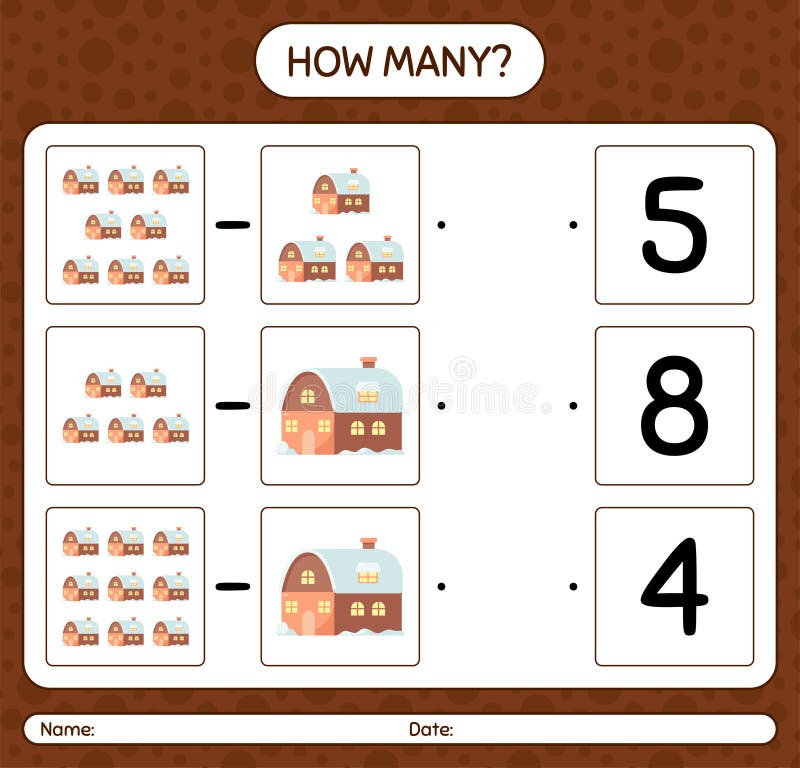 How Many Counting Game with House. Worksheet for Preschool Kids, Kids ...
