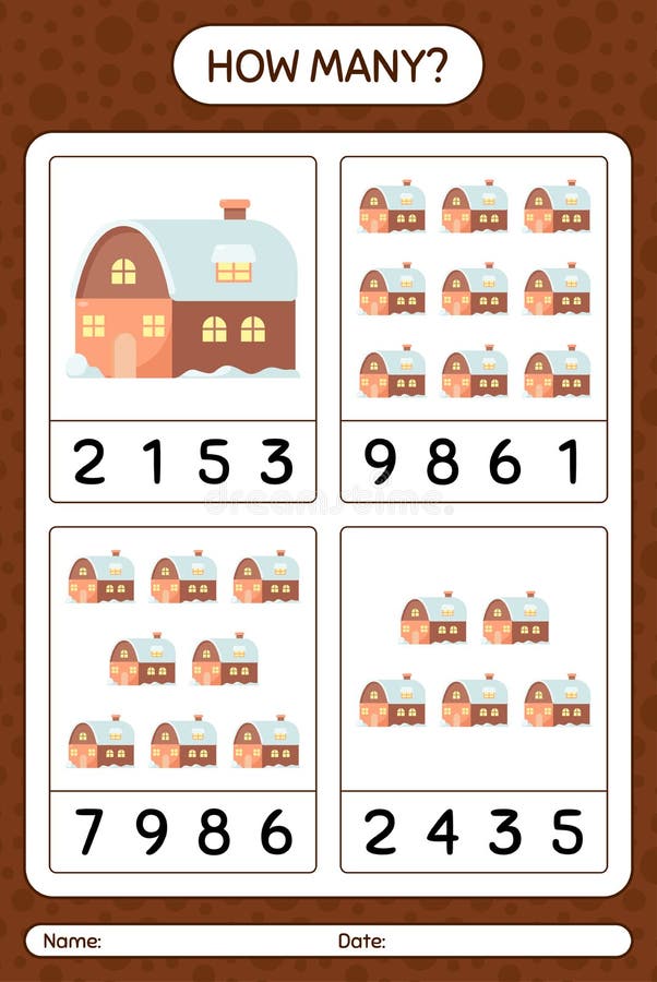 How Many Counting Game with House. Worksheet for Preschool Kids, Kids ...