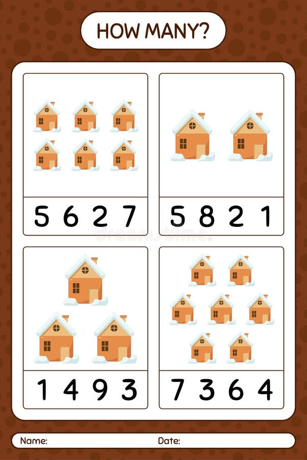 How Many Counting Game with House. Worksheet for Preschool Kids, Kids ...