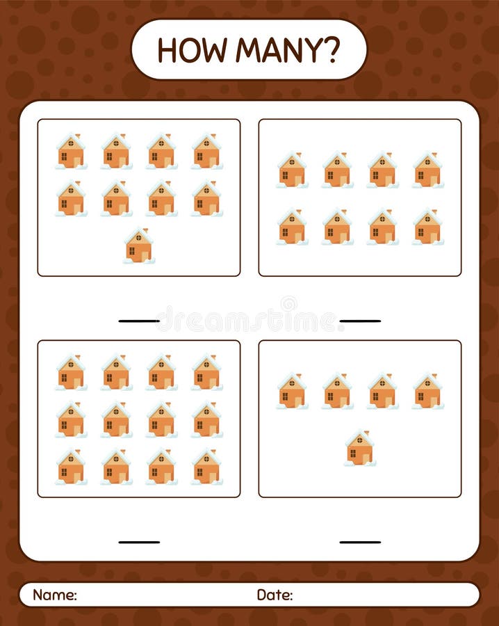 How Many Counting Game with House. Worksheet for Preschool Kids, Kids ...