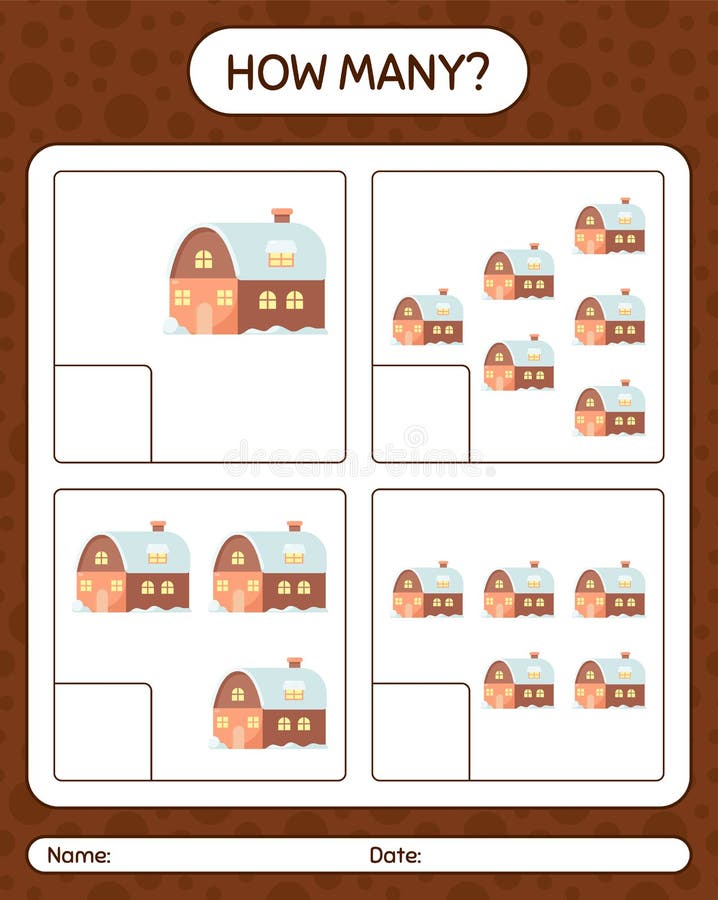 How Many Counting Game with House. Worksheet for Preschool Kids, Kids ...