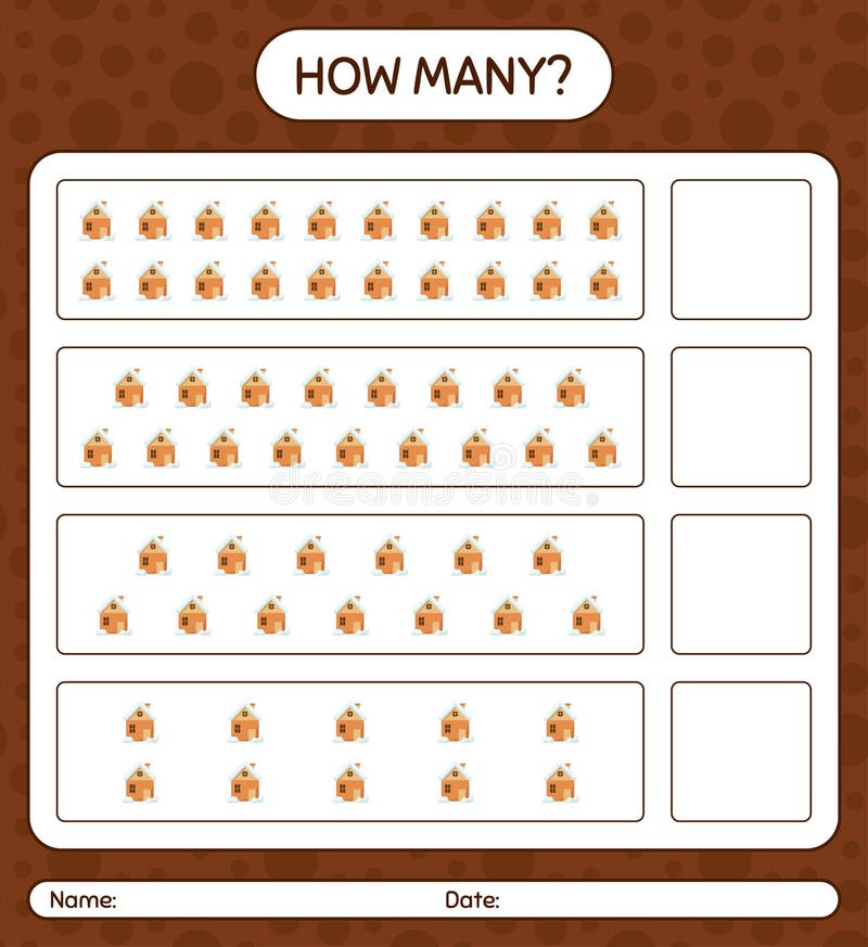 How Many Counting Game with House. Worksheet for Preschool Kids, Kids ...