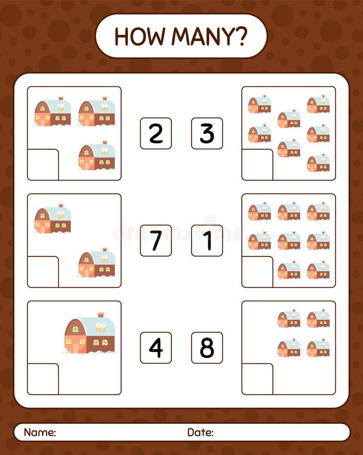 How Many Counting Game with House. Worksheet for Preschool Kids, Kids ...